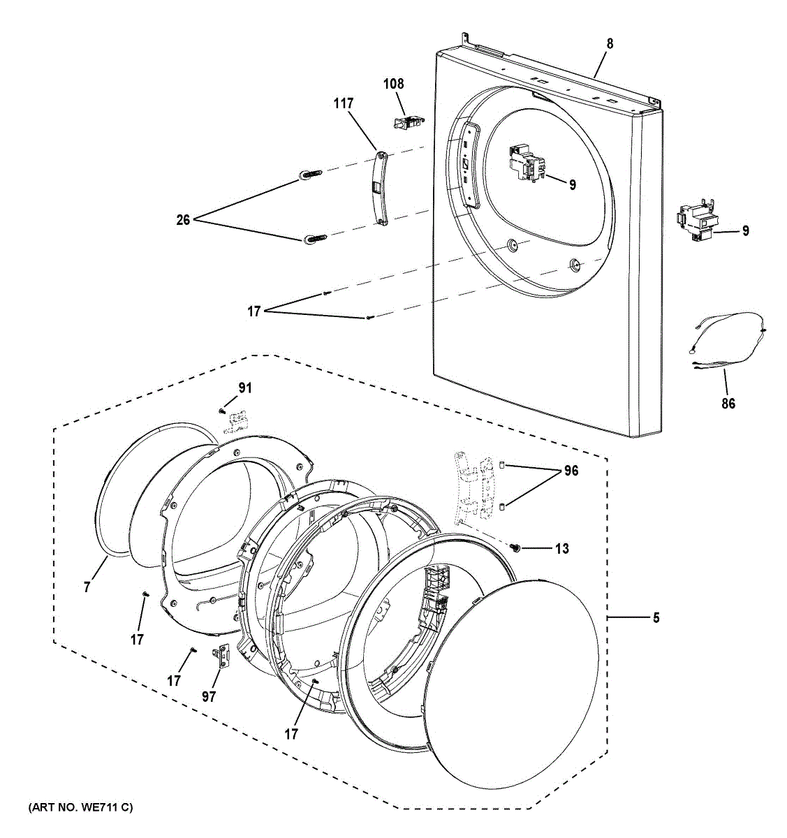 Parts for Ge GFD14ESSN0WW: Front Panel & Door Parts ...