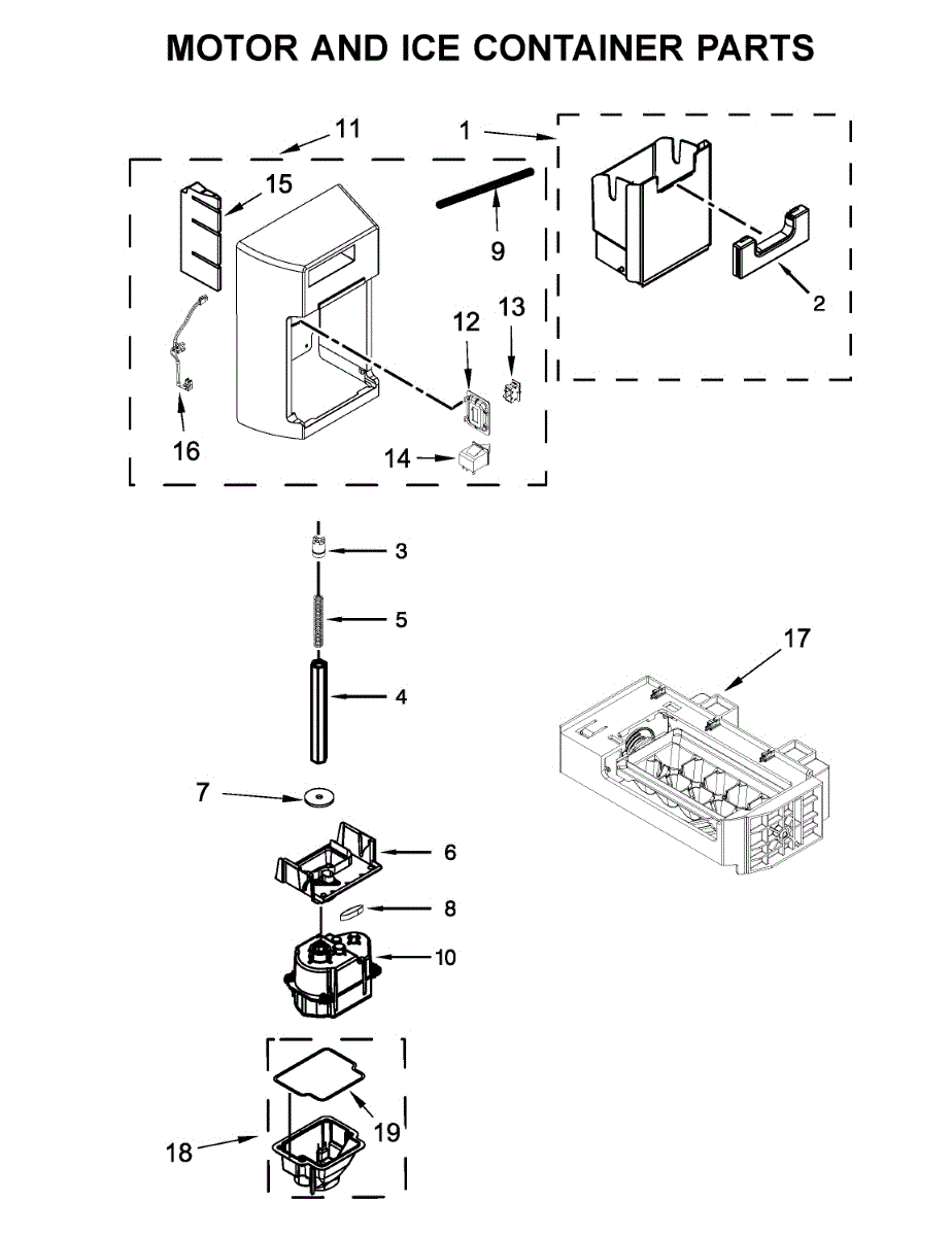 Parts for Kitchenaid KRSC703HBS00: Motor And Ice Container Parts ...