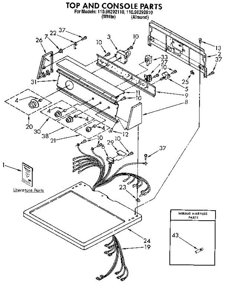 Parts for Kenmore 110.96292810 (11096292810, 110 96292810): Top And ...