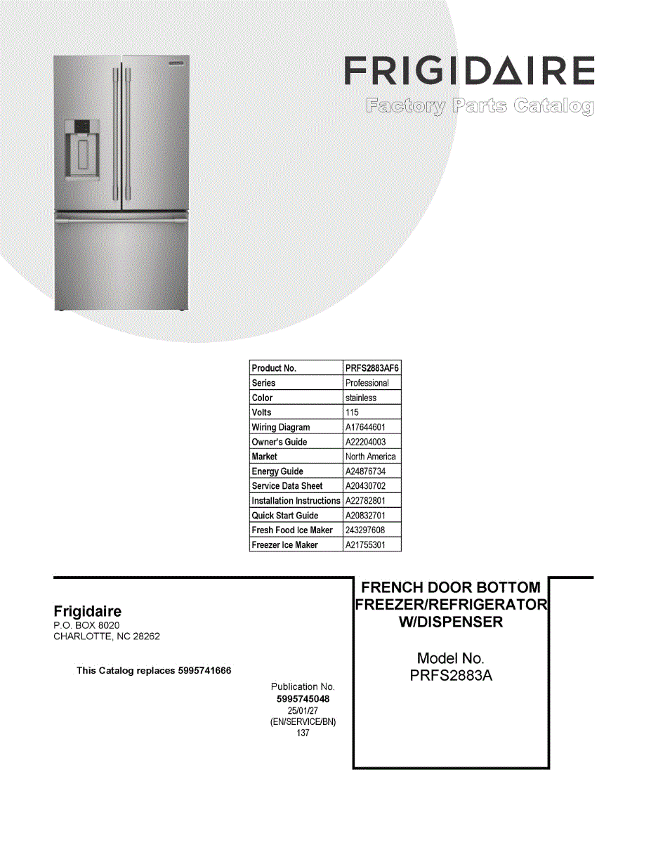 Parts for Electrolux PRFS2883AF6: 01 - Cover Sheet Parts ...