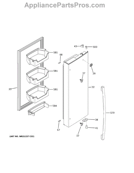 Parts for Ge GNE25JSKPFSS: Fresh Food Door Rh Parts ...