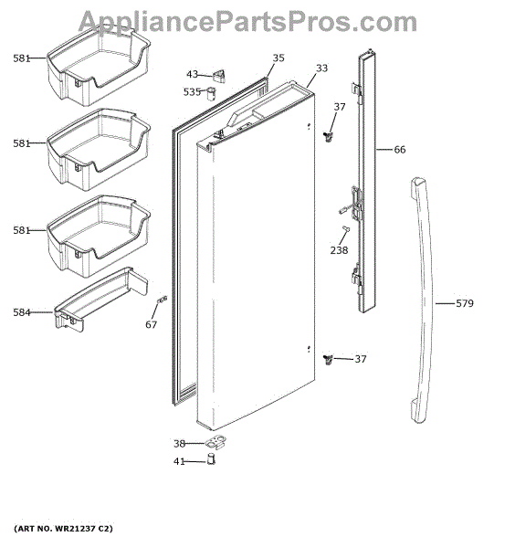 Parts for Ge GNE27JSMDFSS: Fresh Food Door Lh Parts ...