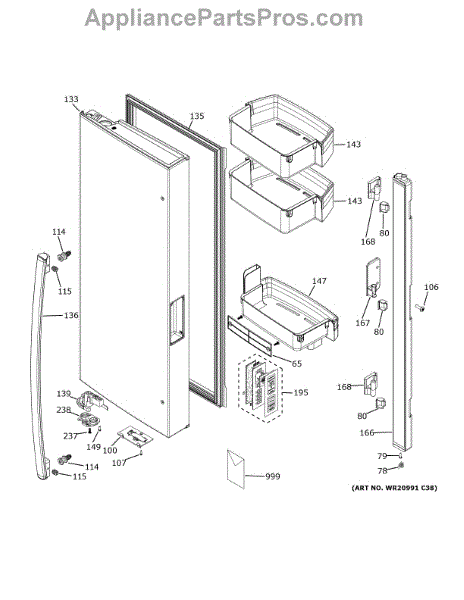 Parts for Ge GWE23GYNEFS: Fresh Food Door Lh Parts - AppliancePartsPros.com