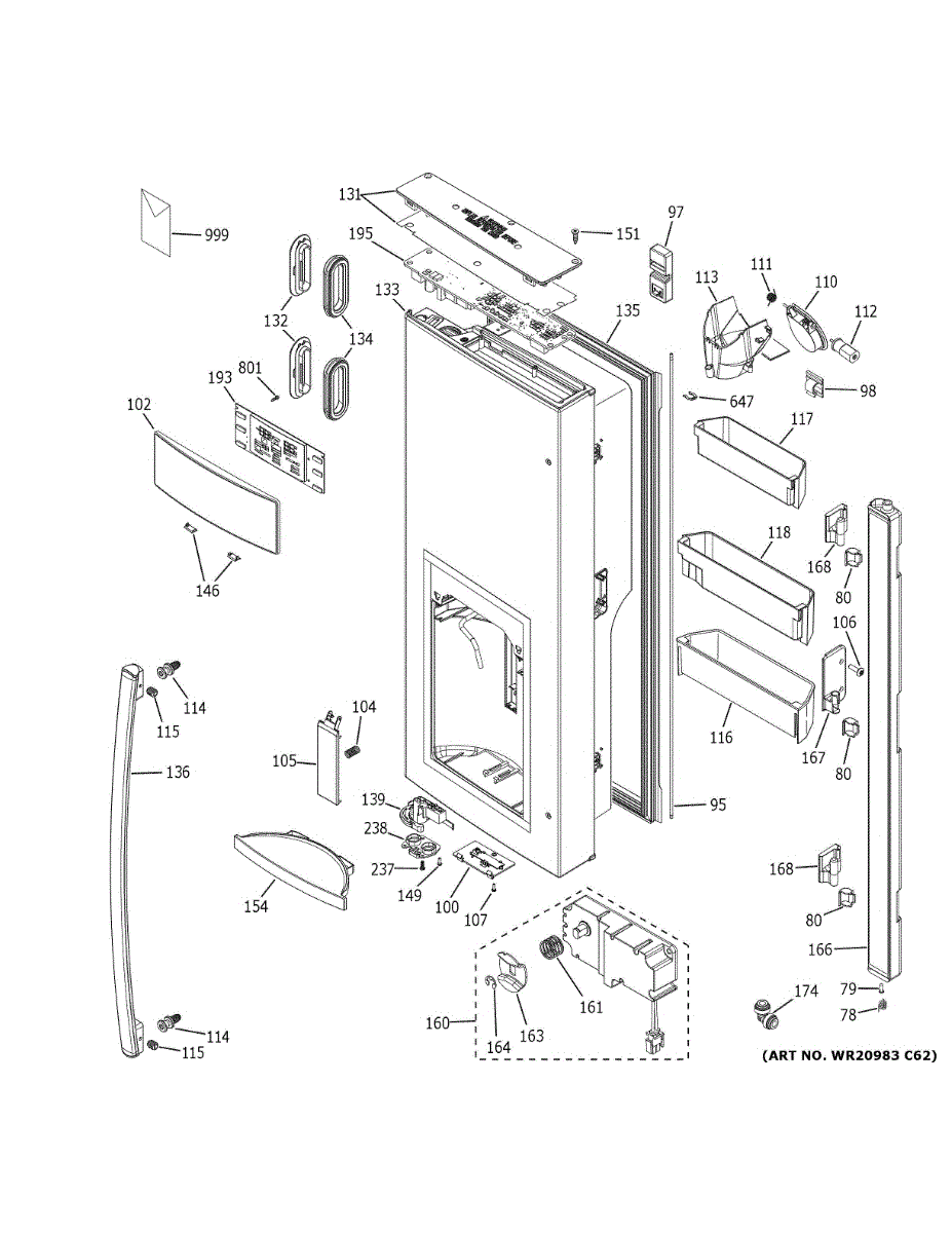 Parts for Ge PYE22KBLITS: Dispenser Door Parts - AppliancePartsPros.com