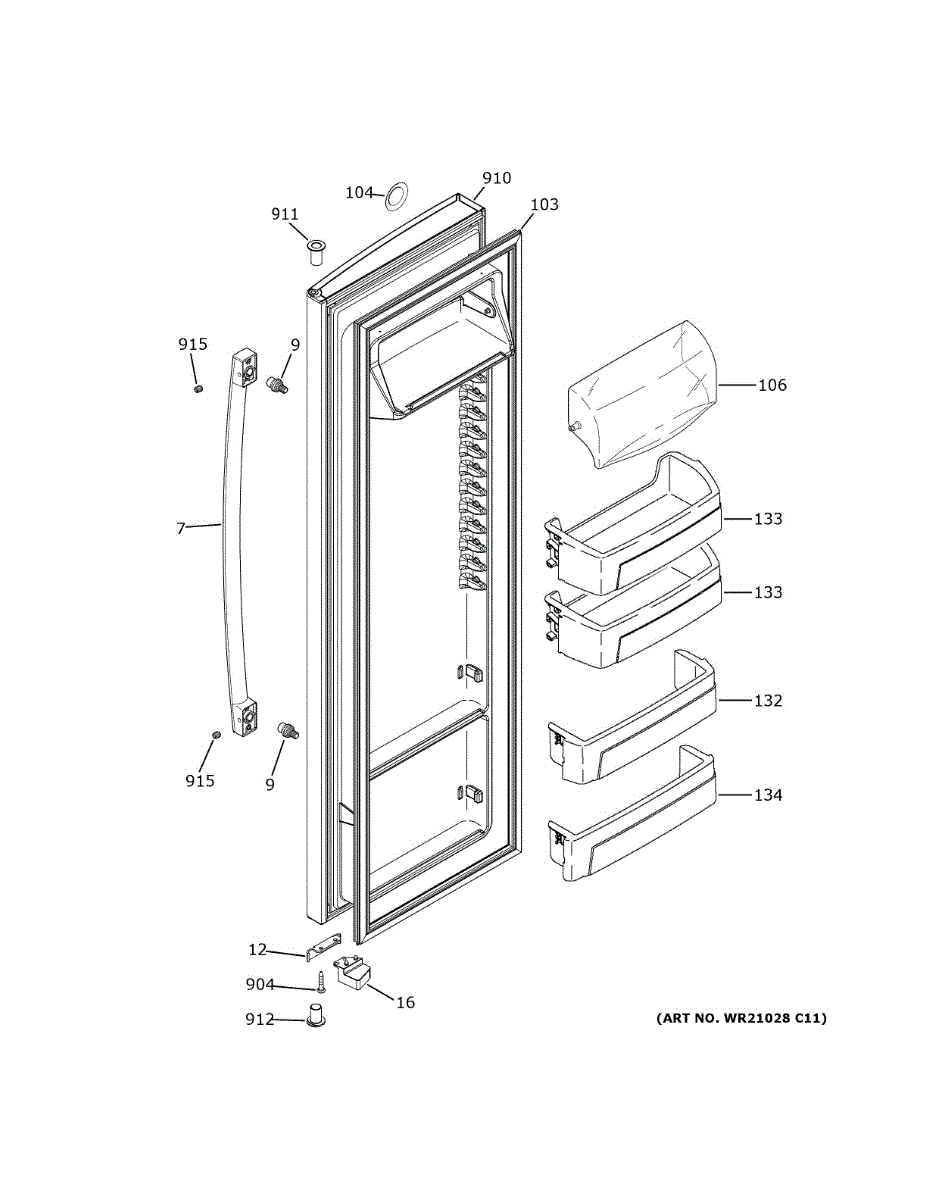 Parts for Ge XSS25GYPGCFS: Fresh Food Door Parts - AppliancePartsPros.com