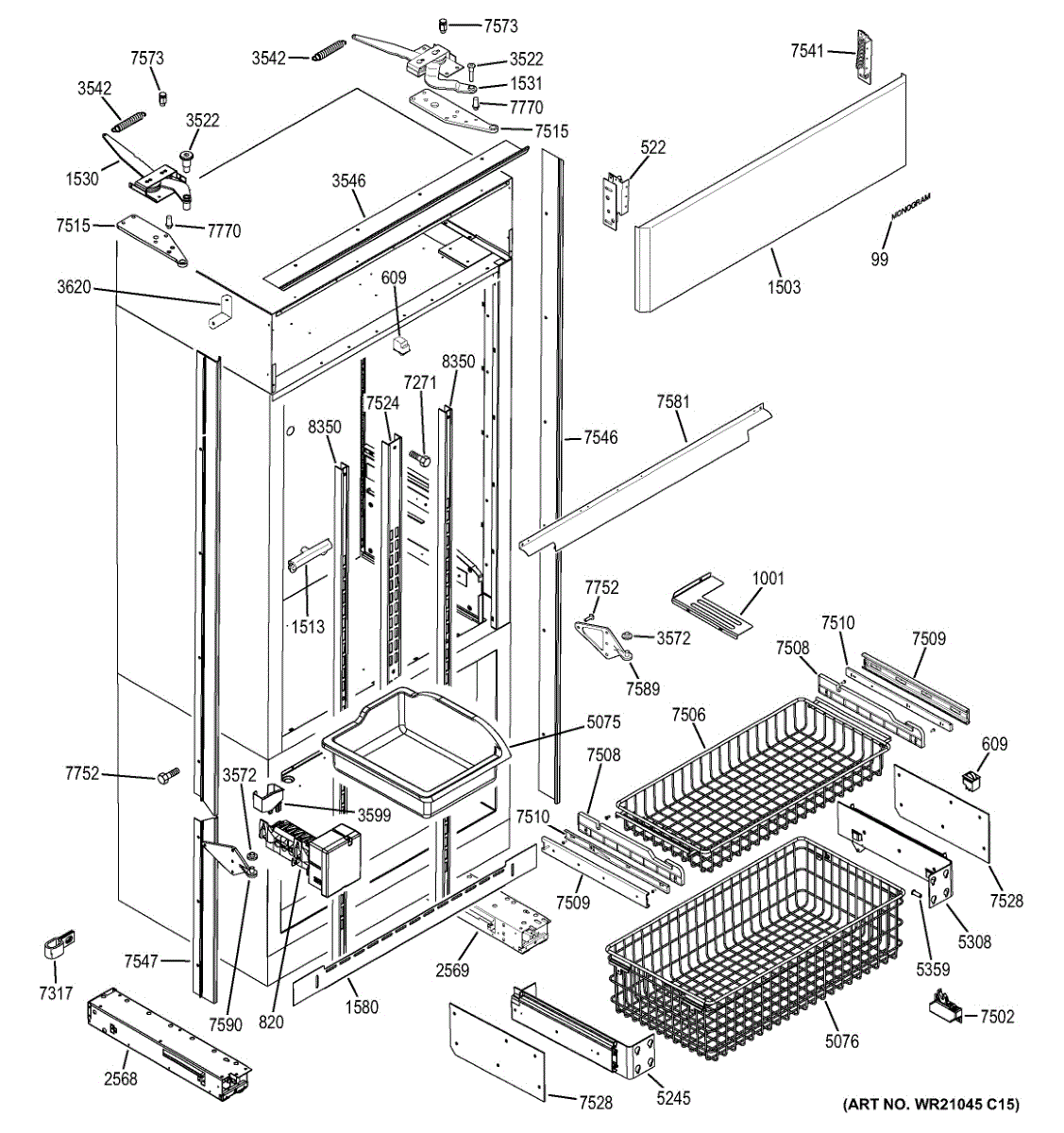 Parts for Ge ZIPS360NHBSS: Freezer Section Trim Components Parts ...
