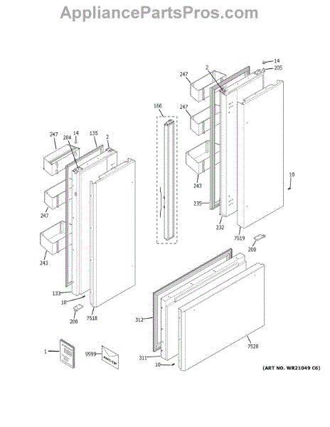 Parts for Ge ZIPS360NPBSS: Doors Parts - AppliancePartsPros.com