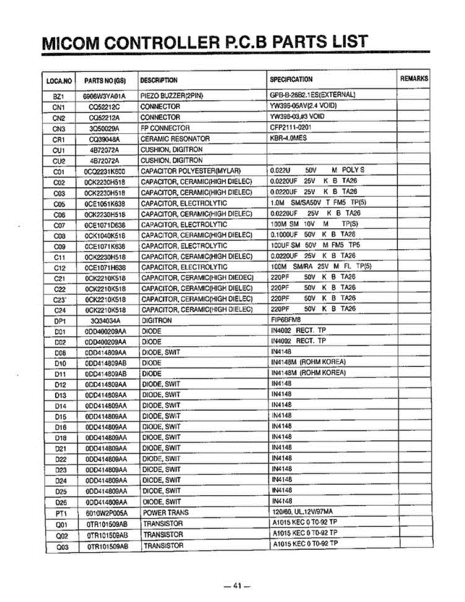 Parts for Lg MA-844M: Micom Controller / Schematic Diagram Page 2 Parts ...
