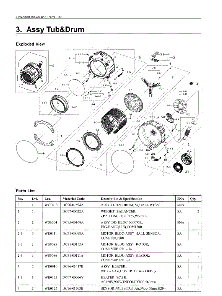 Parts for Samsung WF350ANR/XAC: 3. Assy Tub&Drum Parts ...