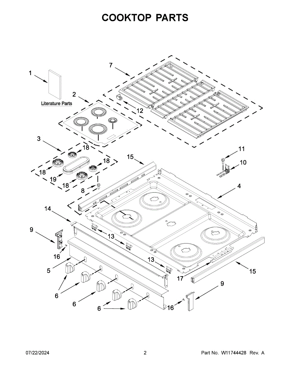 Parts for Whirlpool WFGS5030RZ0: 02 - Cooktop Parts ...