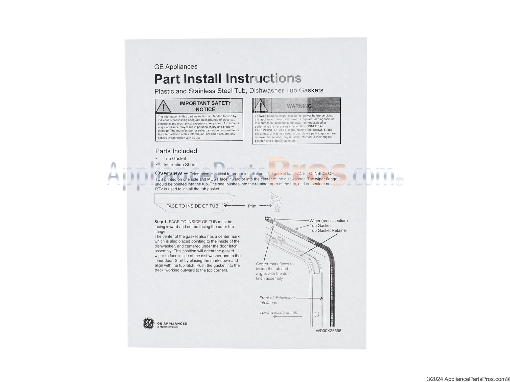 WD08X23476 Tub Gasket | Genuine Ge OEM In Stock